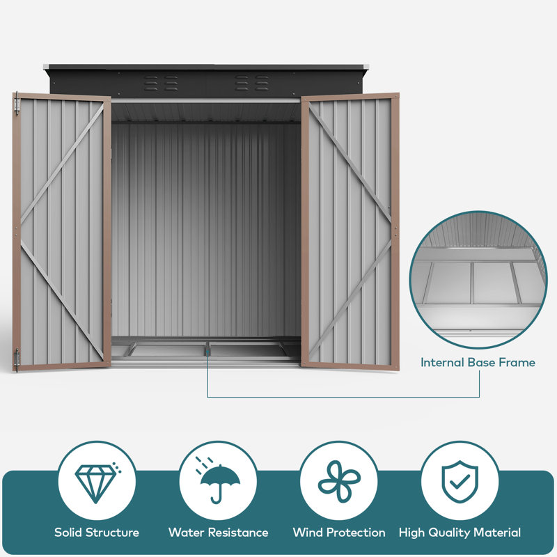 Aiho 6 ft. W X 4 ft. D Galvanized Steel Horizontal Storage Shed ... Aiho 6 ft. W X 4 ft. D Galvanized Steel Horizontal Storage Shed ...